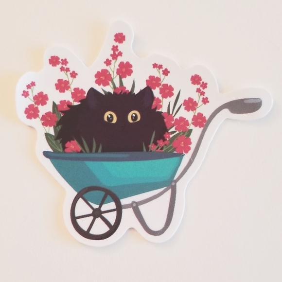 Design | 110 Fluffy Black Cat In Wheelbarrow Sticker | Poshmark